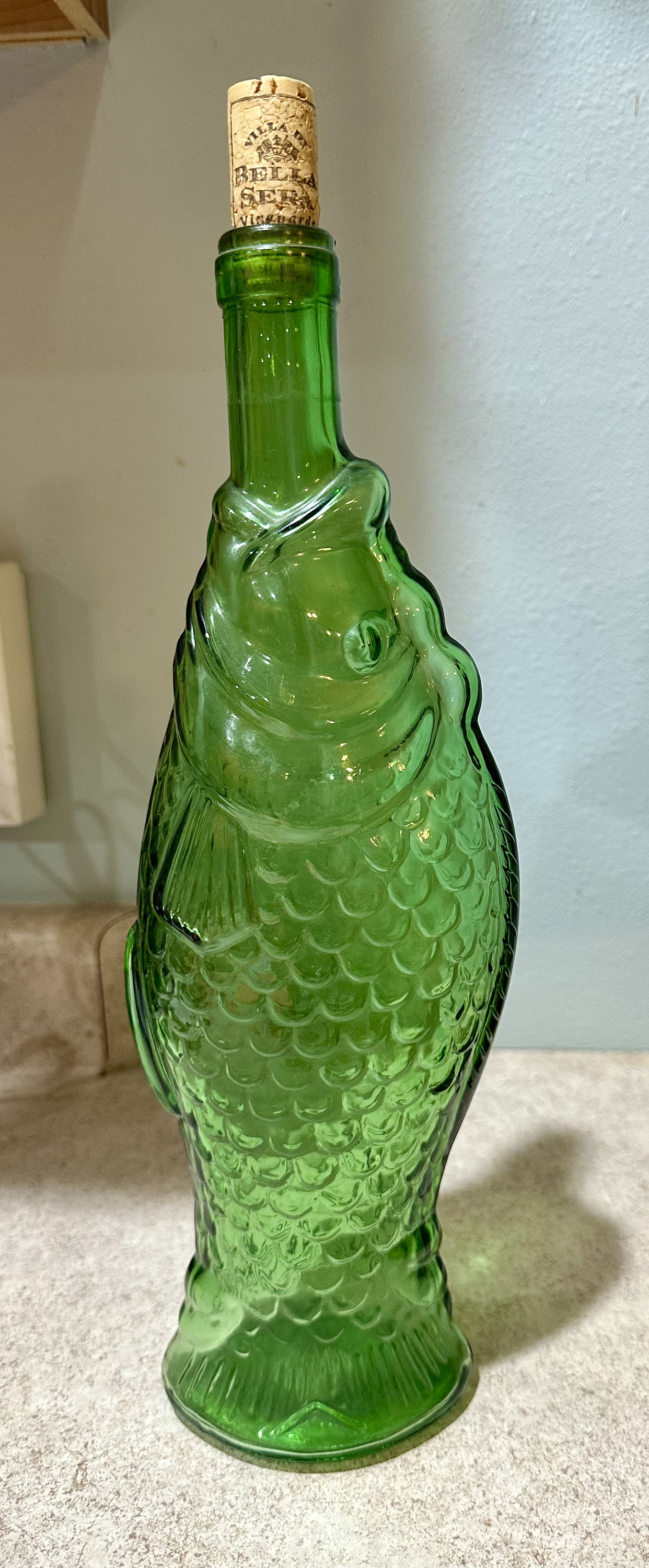 Vintage Green Glass Fish Liquor Bottle Italian Decanter Nautical Decor ...