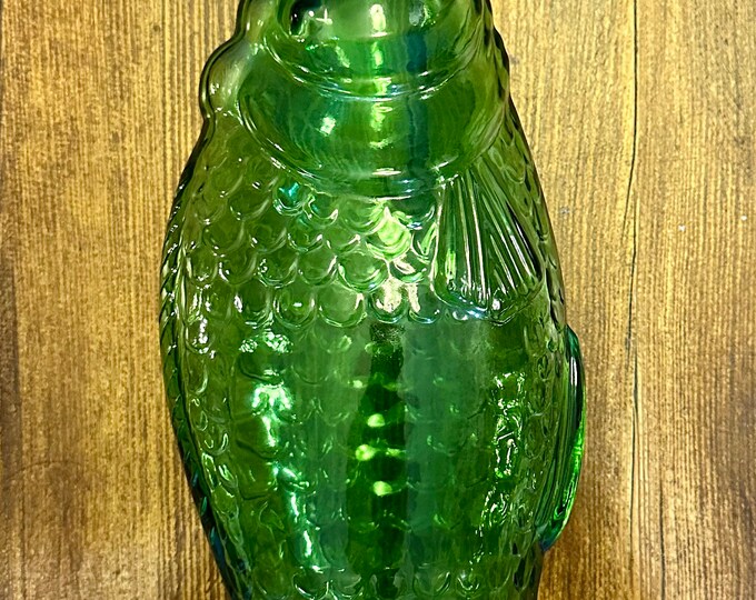 Vintage Green Glass Fish Liquor Bottle Italian Decanter Nautical Decor ...