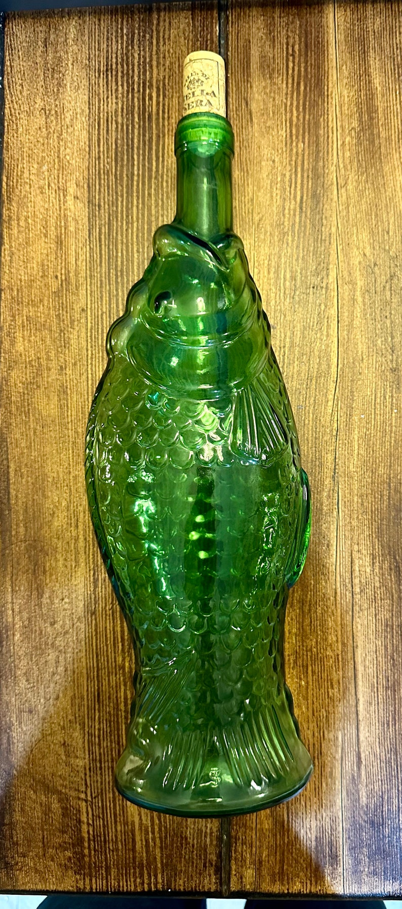Vintage Green Glass Fish Liquor Bottle Italian Decanter Nautical Decor ...
