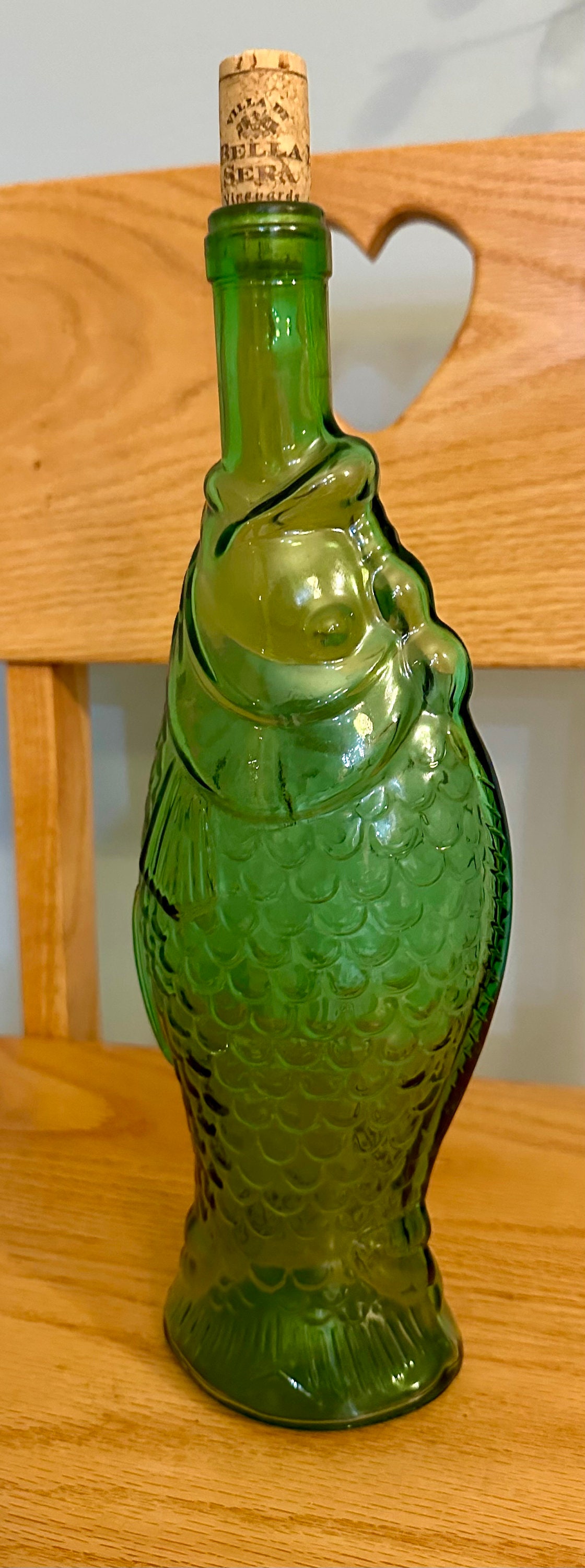 Vintage Green Glass Fish Liquor Bottle Italian Decanter Nautical Decor ...