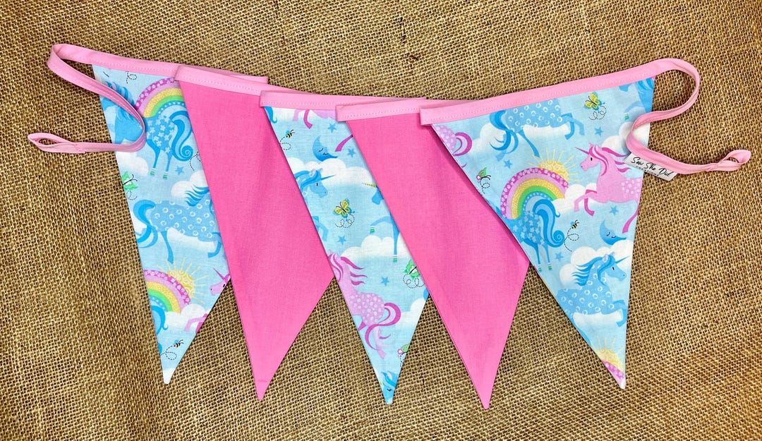 Pink & Blue Unicorn Rainbows Bunting Banner for Kids Room, Reusable ...