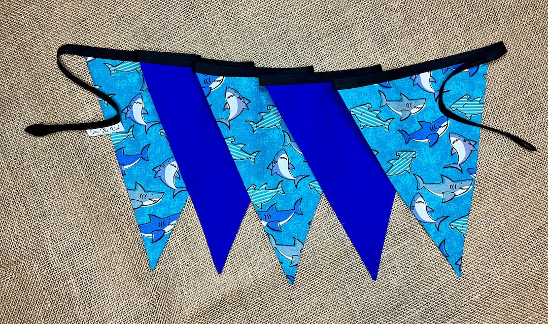 Sharks Bunting Banner for Kids Room, Reusable Cotton Party Decor - Etsy