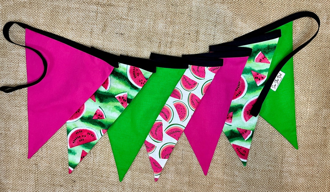 Watermelon Fabric Flag Bunting | Summer Picnic Celebration Garland ...