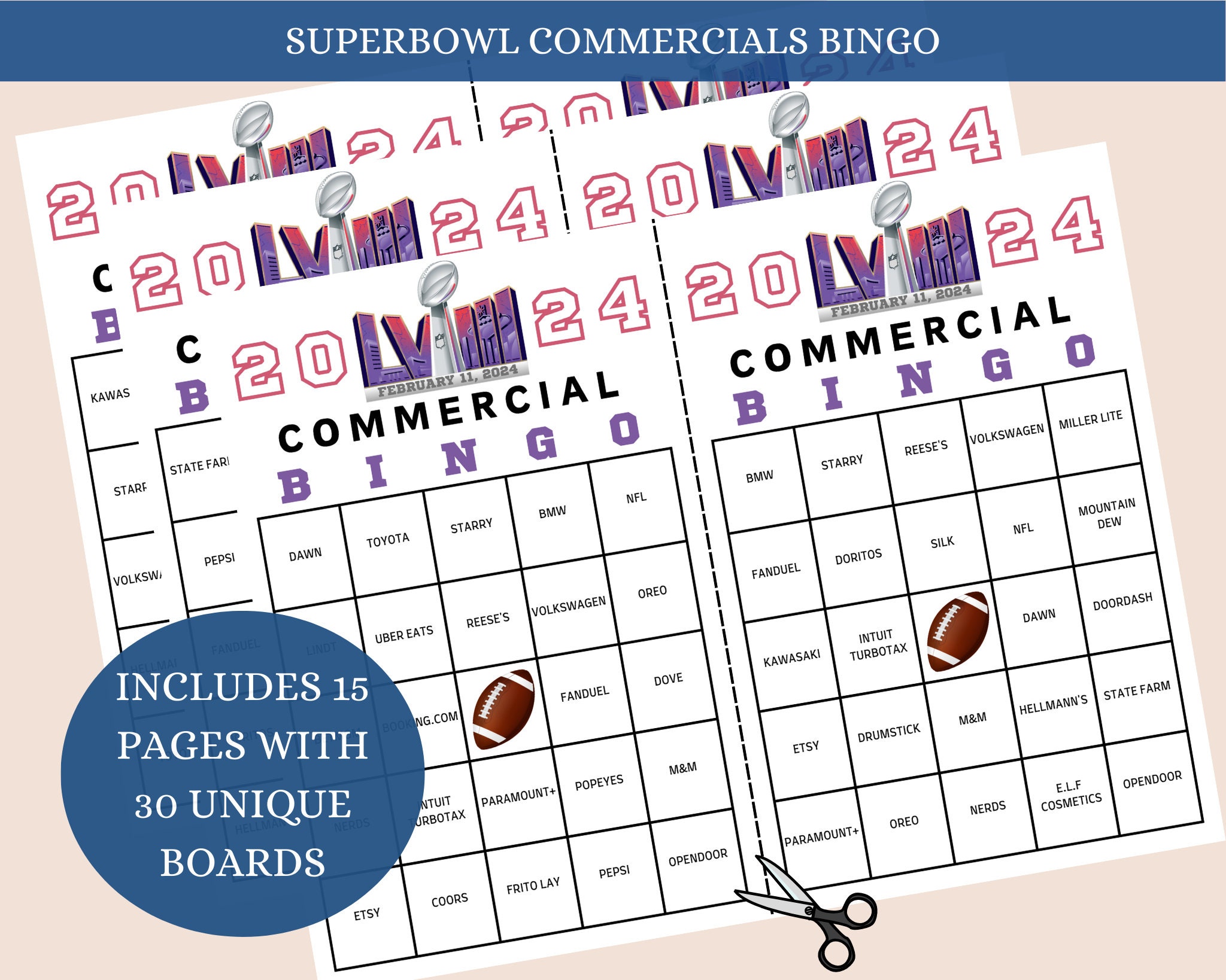 Superbowl Party Games 2024, 60 Printable Bingo Cards, Superbowl ...