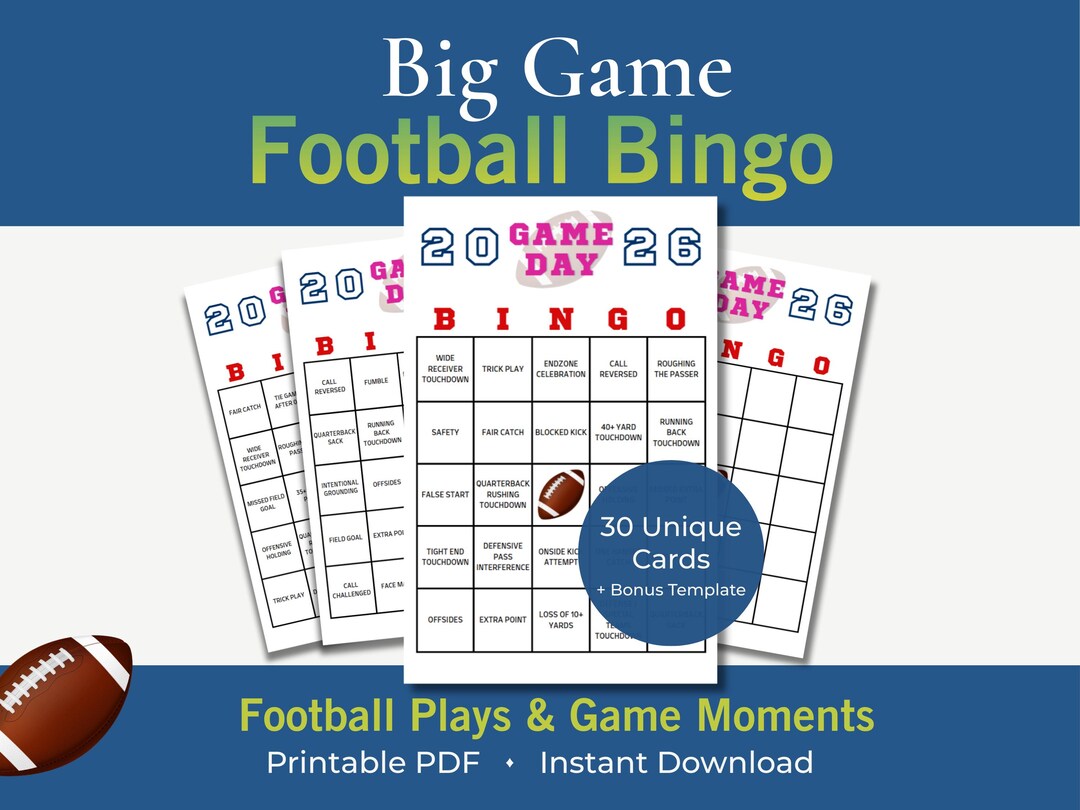 Football Bingo Game | Big Game Watch Party, 30 Unique Cards (PDF ...