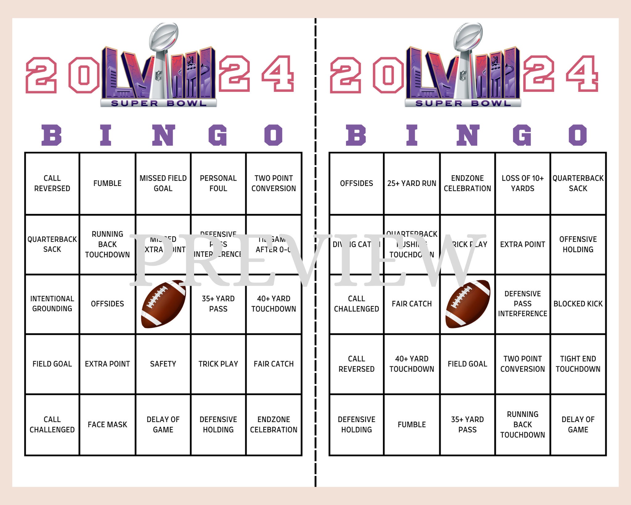 Superbowl Bingo 2024, 30 Printable Bingo Cards, Superbowl Party Games ...