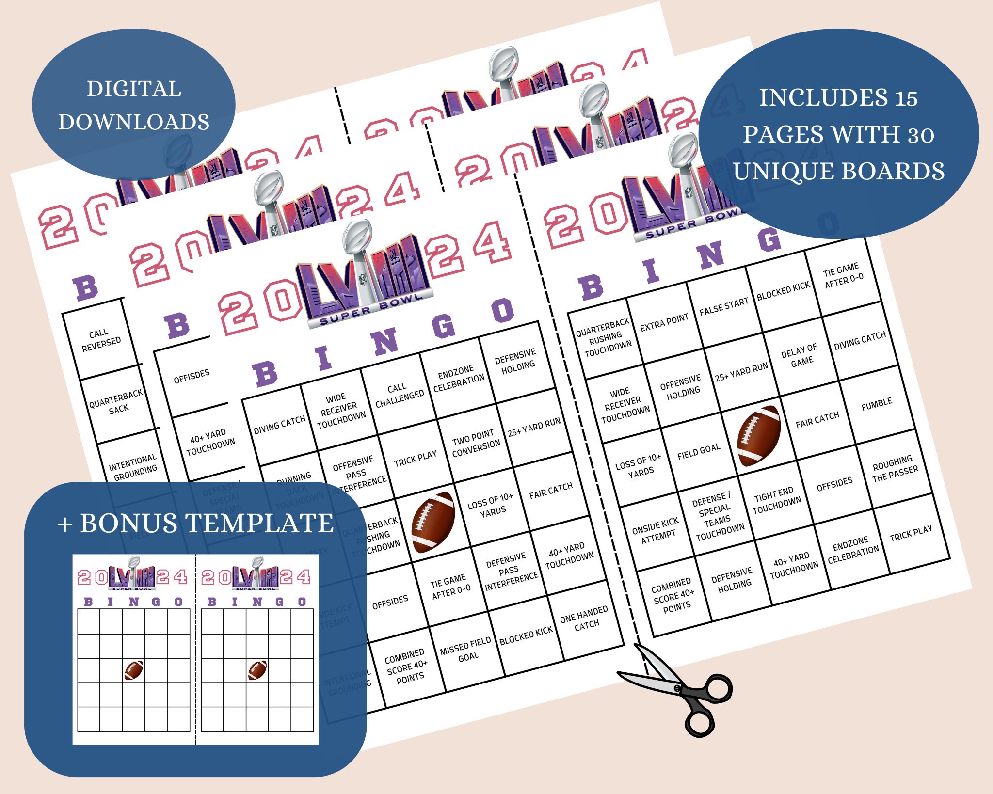 Superbowl Bingo 2024, 30 Printable Bingo Cards, Superbowl Party Games ...