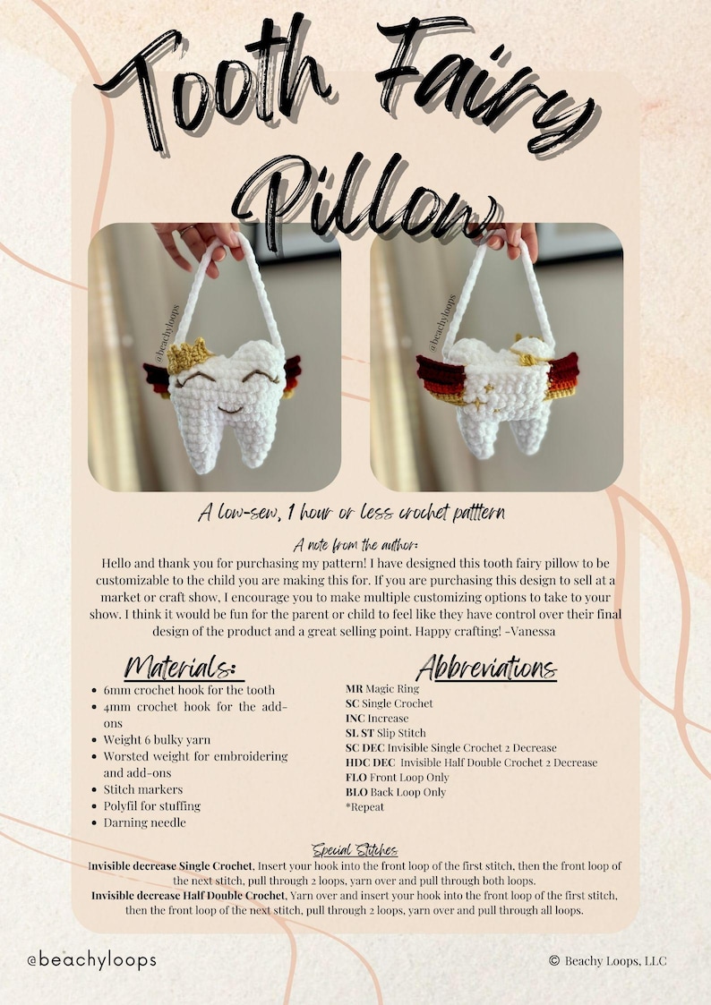 Crochet Tooth Fairy Pillow Pattern Tooth Fairy Note Tooth Fairy ...