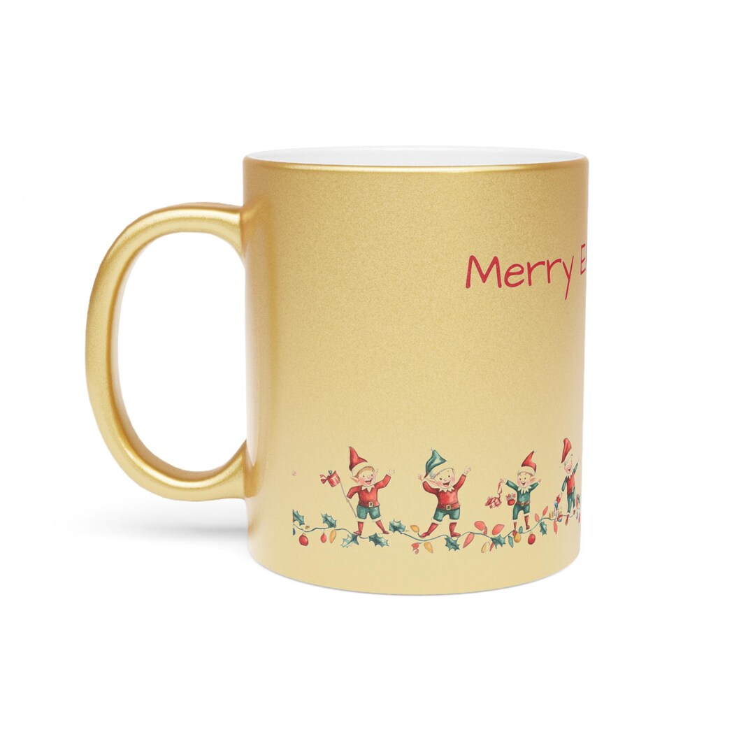 Gold Mug With Dancing Elves and "merry Elfin' Christmas" - Fun Holiday ...
