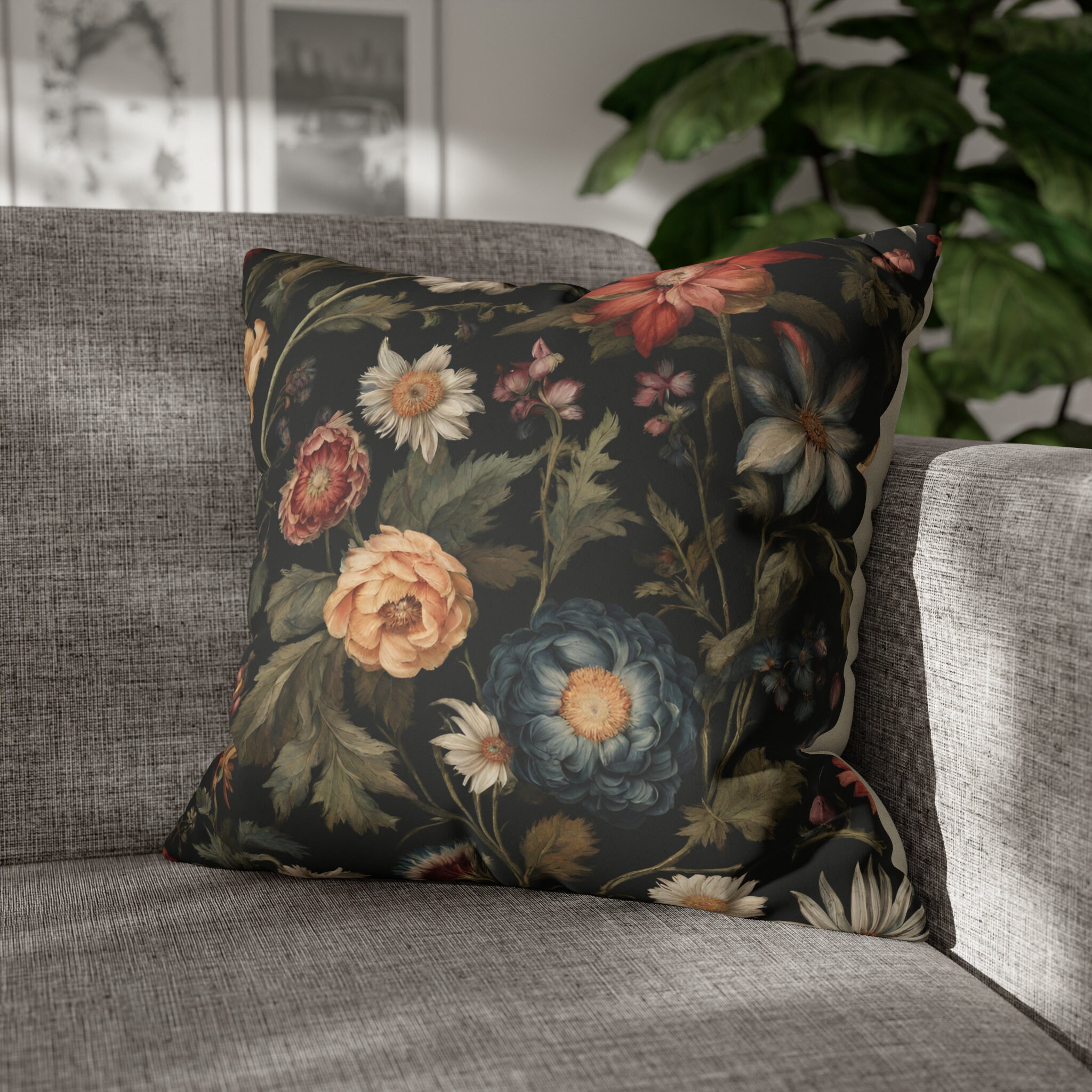 William Morris Inspired Black Floral Pillow Dark Cottagecore Pillow ...