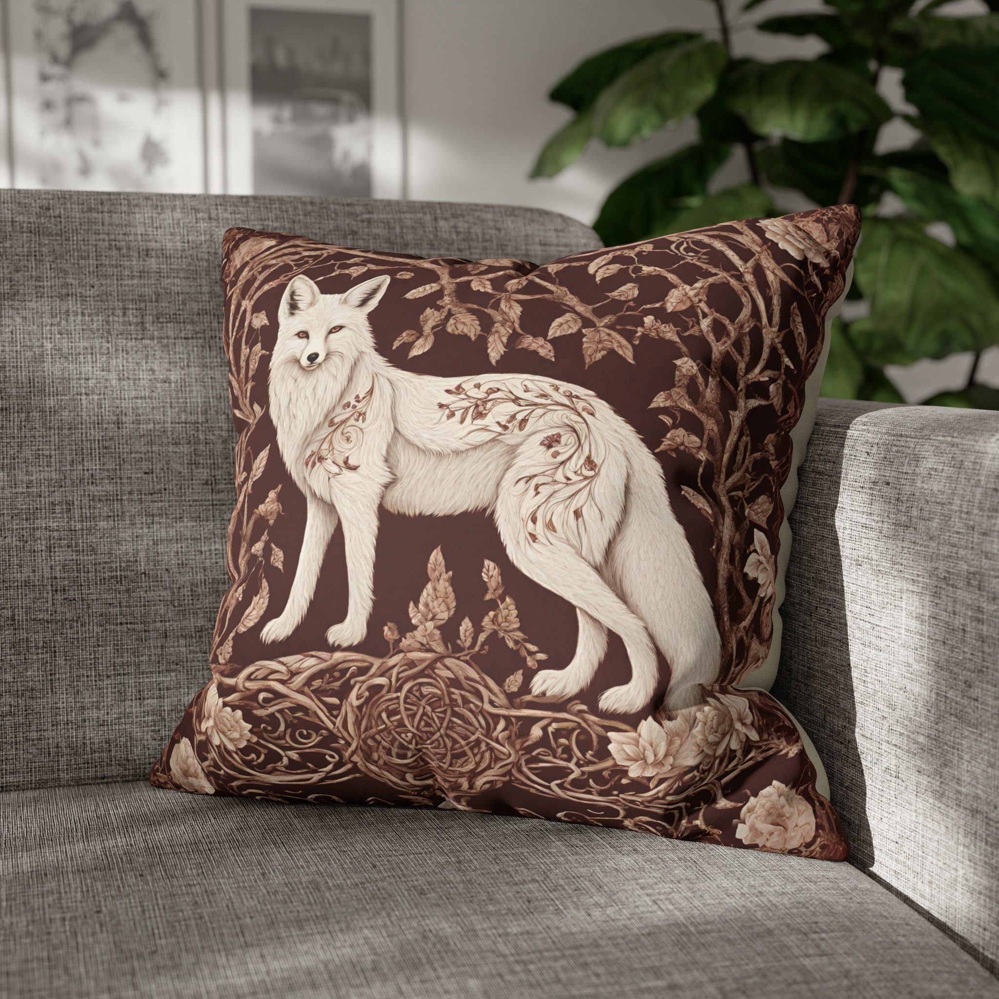 Red Fox Pillow Floral Woodland Fox Cover William Morris-inspired Retro ...