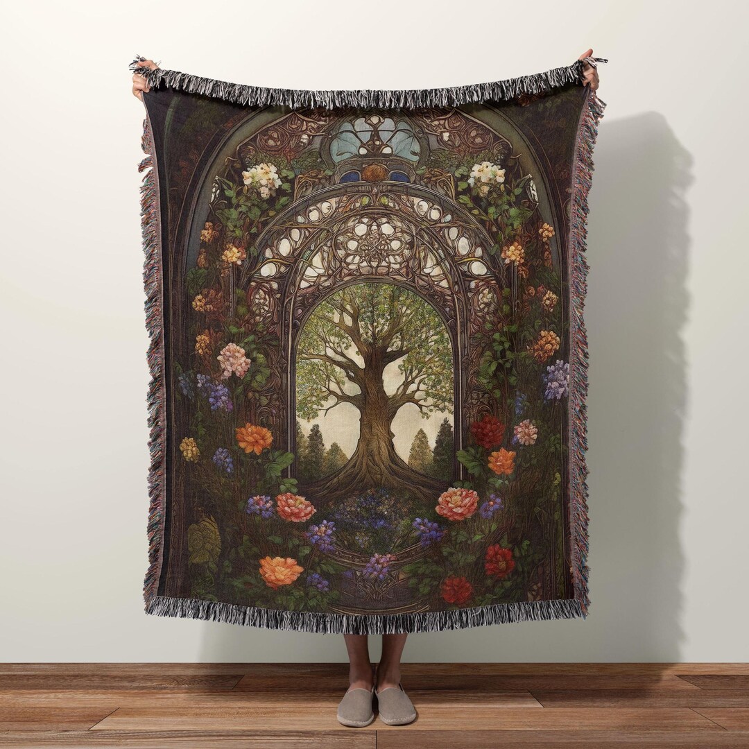 Woven Jacquard Tree of Life Blanket • Celtic Tapestry Throw, Medieval ...
