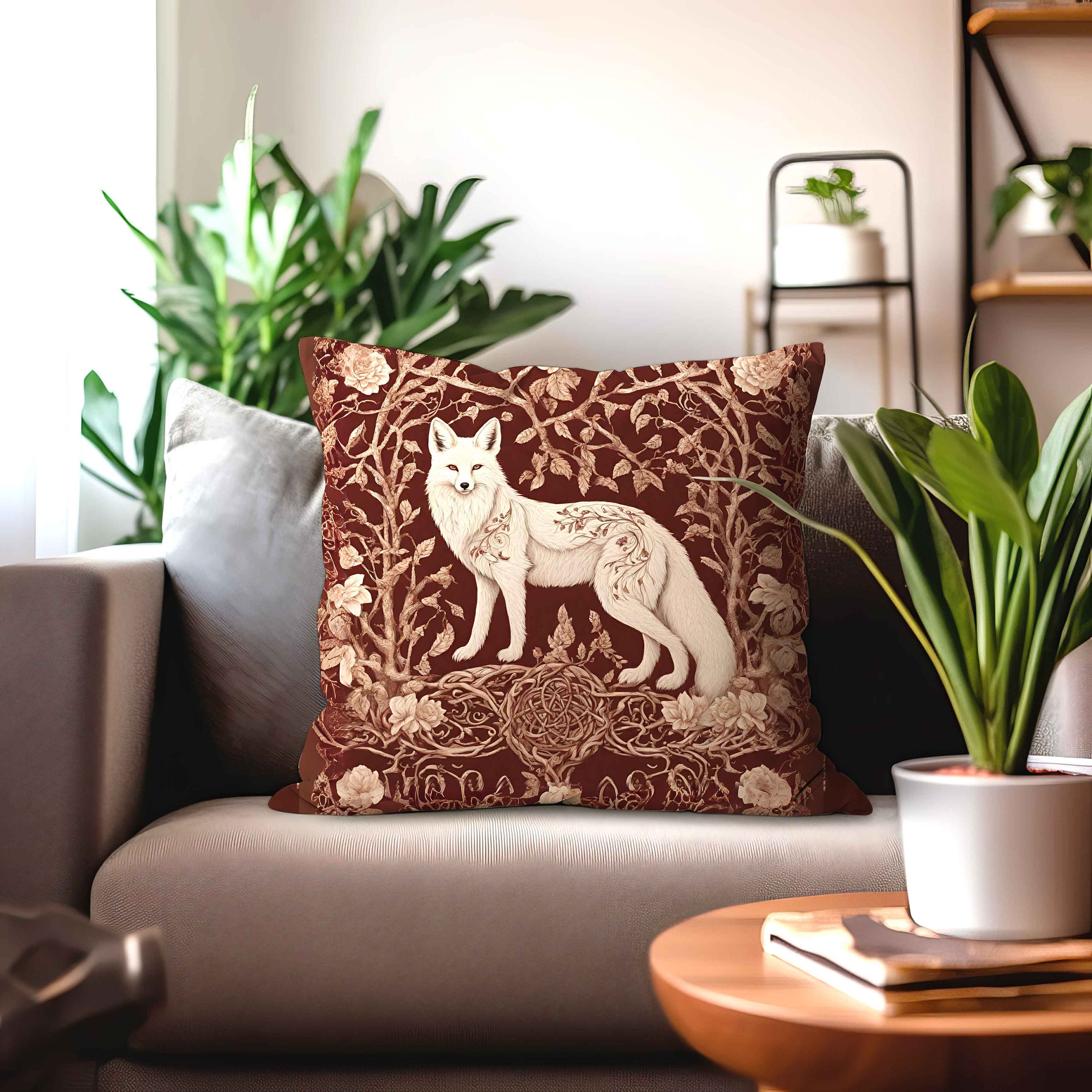 Red Fox Pillow Floral Woodland Fox Cover William Morris-inspired Retro ...