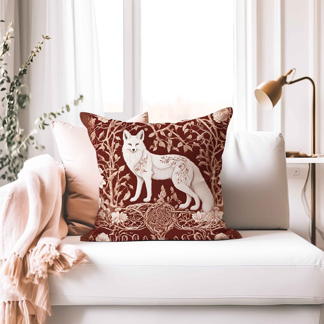 Red Fox Pillow Floral Woodland Fox Cover William Morris-inspired Retro ...