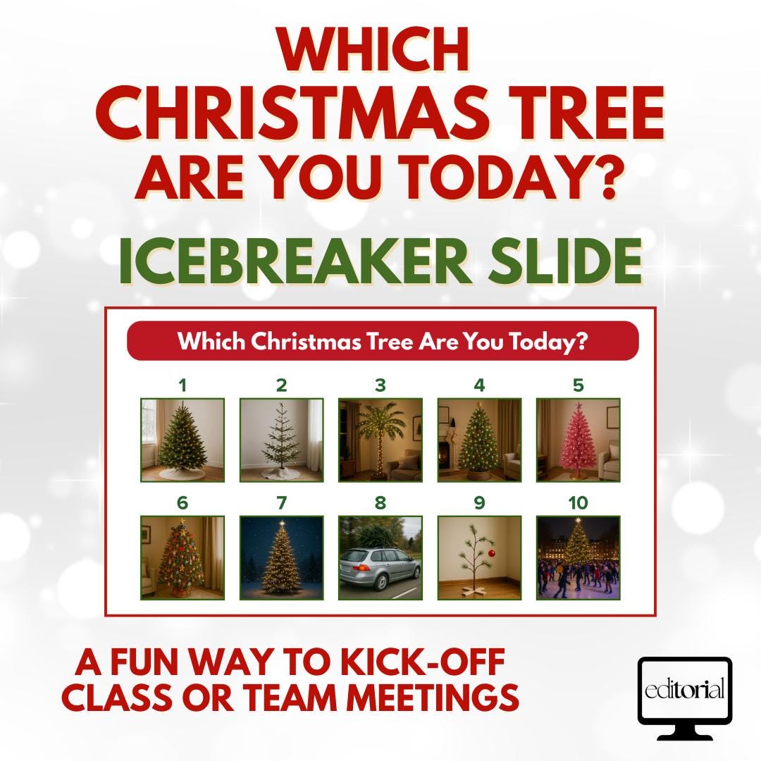 Holiday Icebreaker Slide: Which Christmas Tree Are You Today? | Festive ...