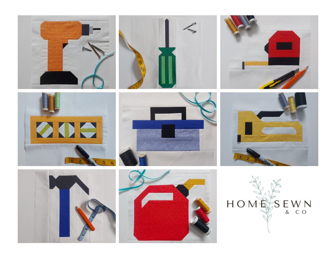 Toolbox PDF Quilt Block Pattern Bundle Hammer, Screwdriver, Drill, Tape ...