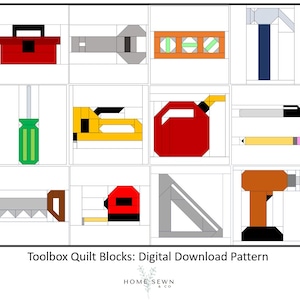 Toolbox PDF Quilt Block Pattern Bundle | Twelve Easy Downloadable Patterns Including Hammer ...