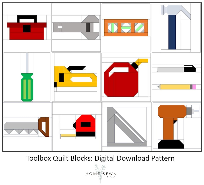 Toolbox PDF Quilt Block Pattern Bundle | Twelve Easy Downloadable ...