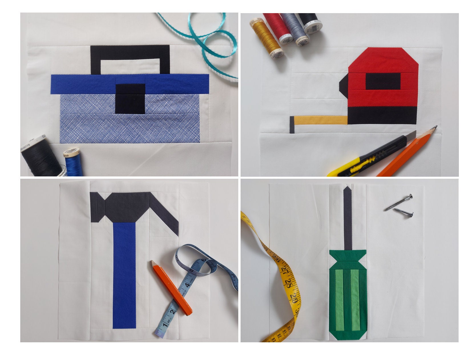 Toolbox PDF Quilt Block Pattern Bundle Hammer, Screwdriver, Tape ...