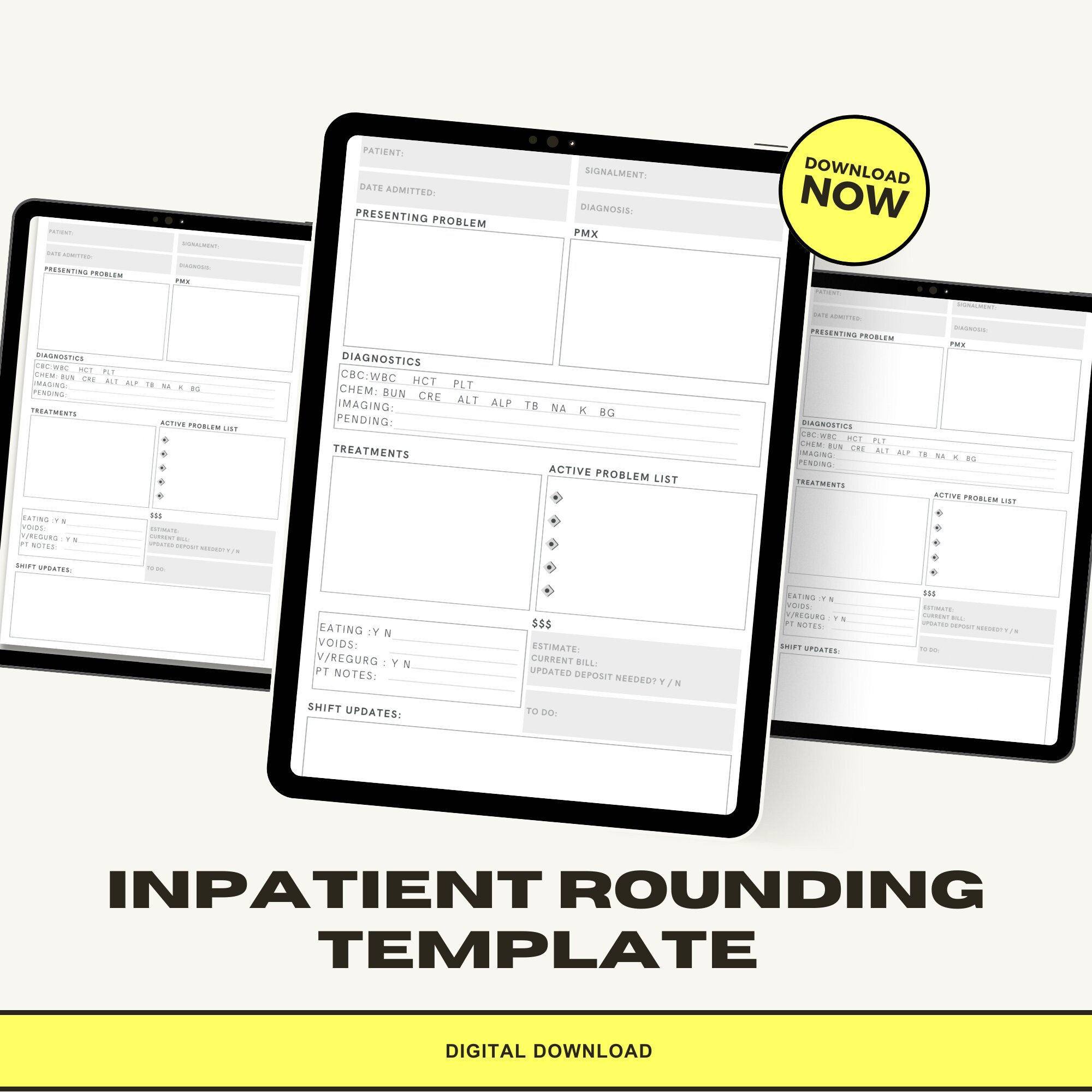 Inpatient Rounding Template (digital Download) - Etsy Australia