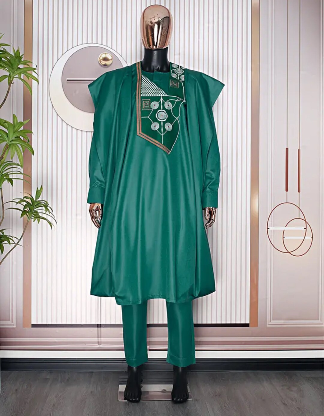 Mens Traditional African Attire Set, With Rich Embroidery, 3pc Set ...