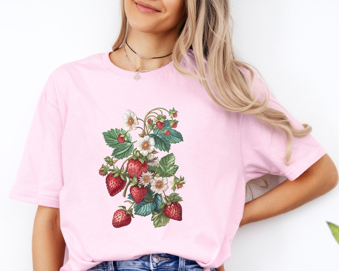 Floral Strawberry Shirt, Strawberry Shirt, Botanic Shirt, Strawberry ...