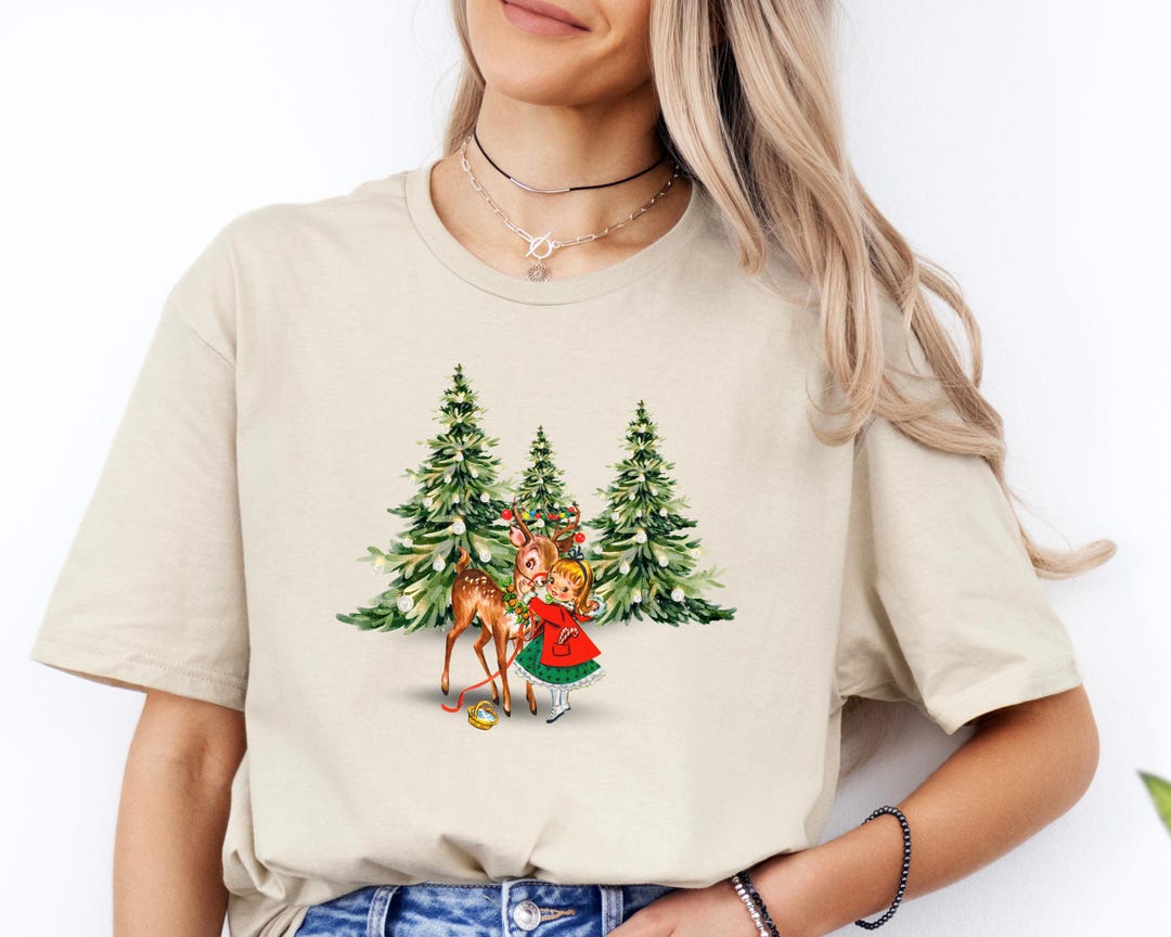 Christmas Girl and Reindeer Shirt, Retro Christmas Shirt, Reindeer ...