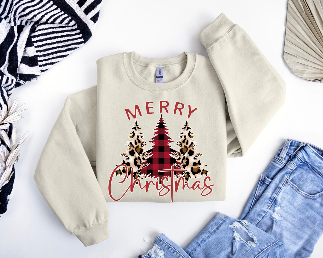 Leopard Print Christmas Trees Sweatshirt, Christmas Sweater, Christmas ...