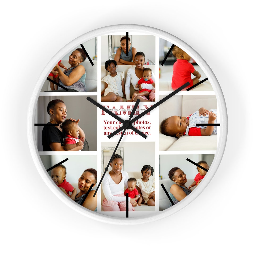 Family Photo Clock, Custom Red Gift for Mom, Red Wall Clock, Red Wall ...