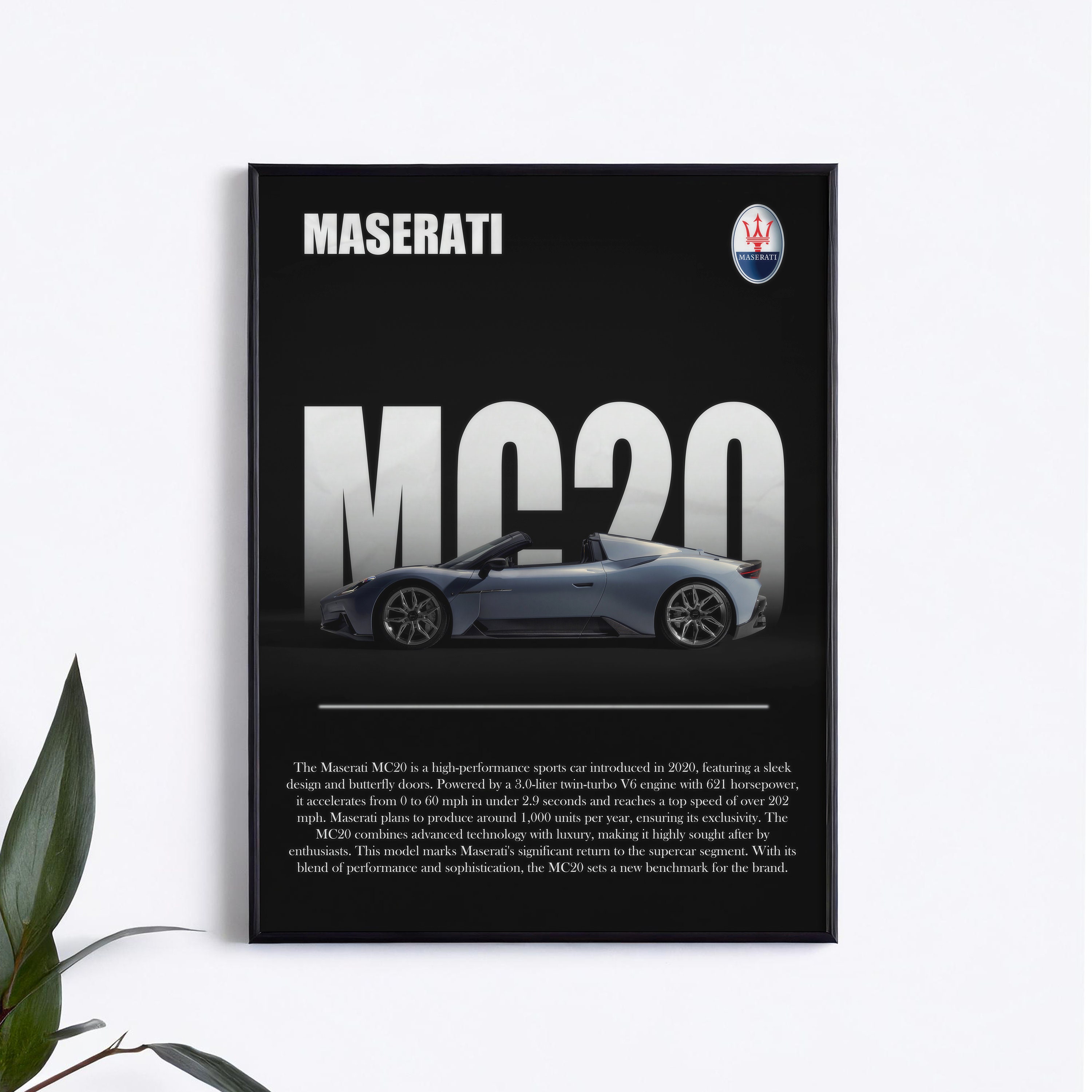 Maserati MC20 Poster, Car Wall Decor, Gifts for Him, Automotive Art ...