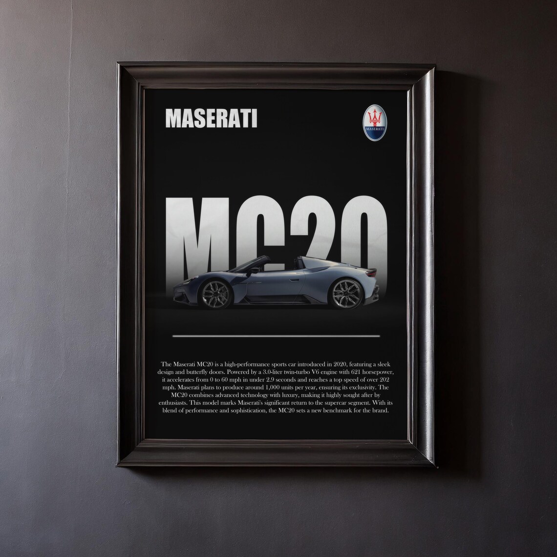 Maserati MC20 Poster, Car Wall Decor, Gifts for Him, Automotive Art ...