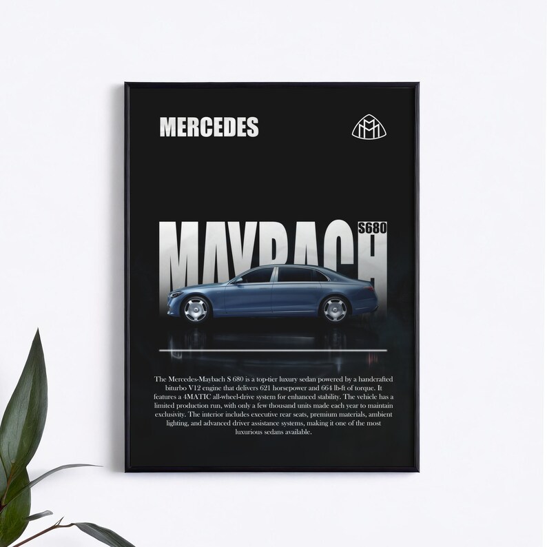 Mercedes Maybach Poster, Car Wall Decor, Gifts for Him, Automotive Art ...