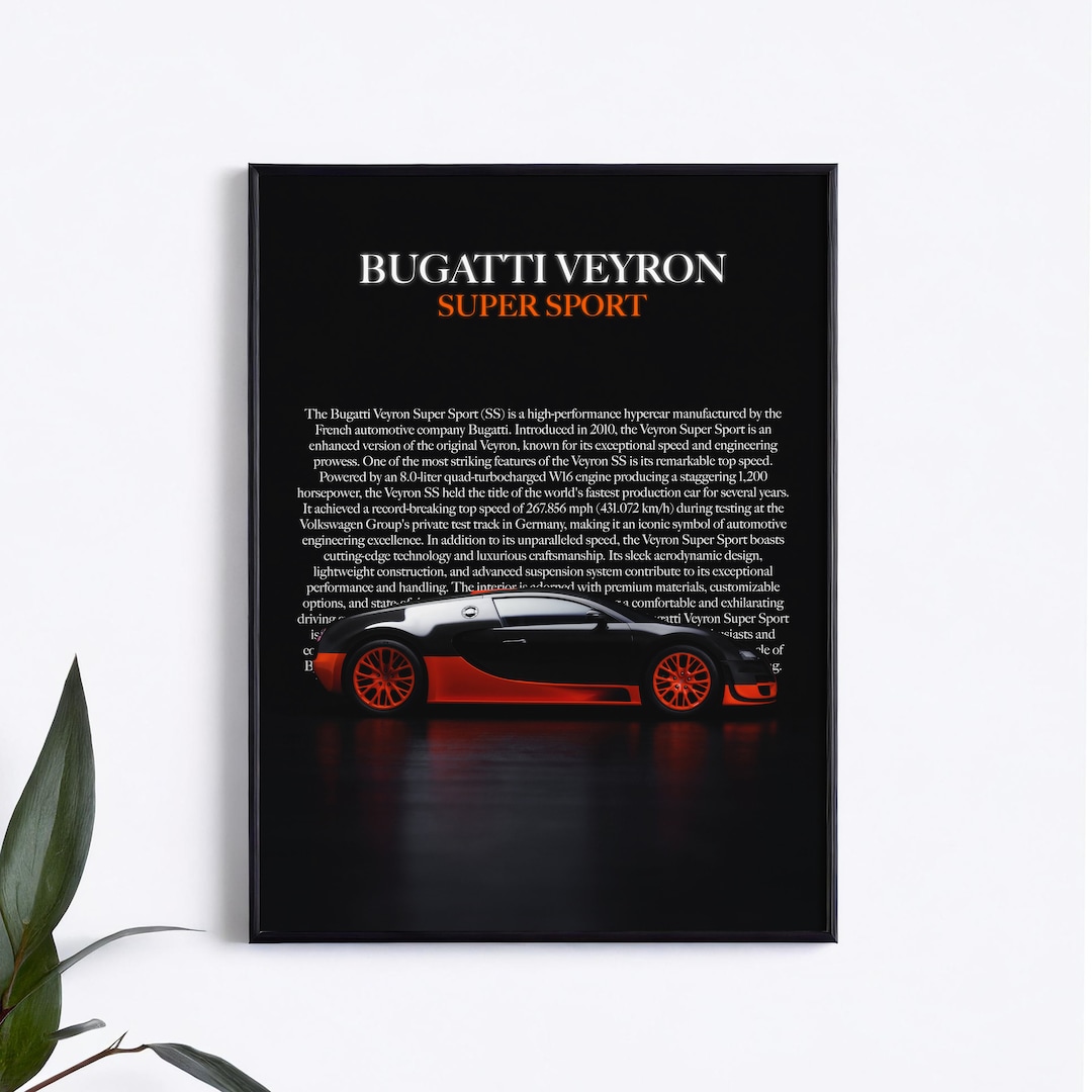 Bugatti Veyron SS Poster, Car Wall Decor, Gifts for Him, Automotive Art ...
