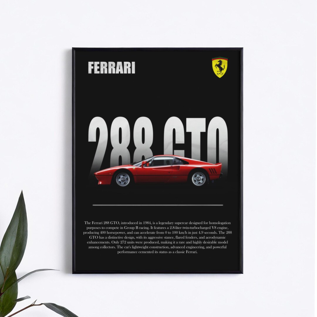 Ferrari 288 GTO Poster, Car Wall Decor, Gifts for Him, Automotive Art ...
