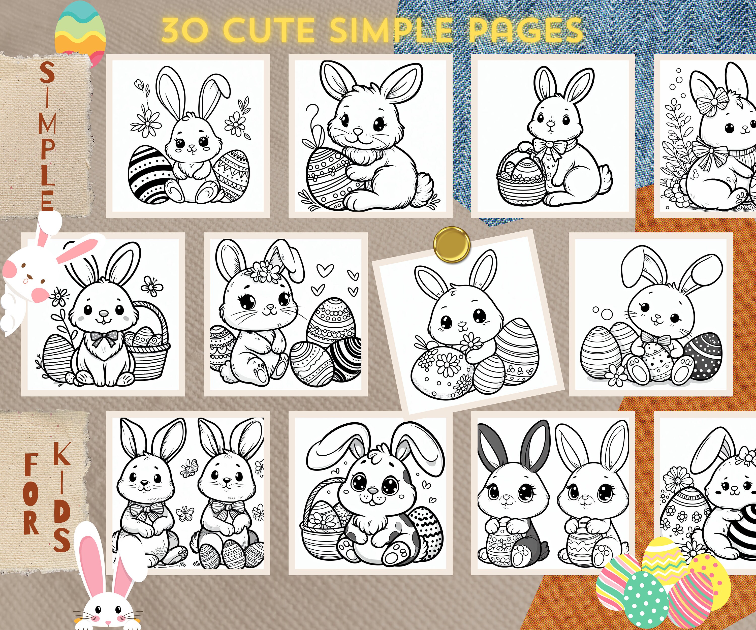 50 + 30 Easter Coloring Pages, Simpe for Kids, Instan Download - Etsy