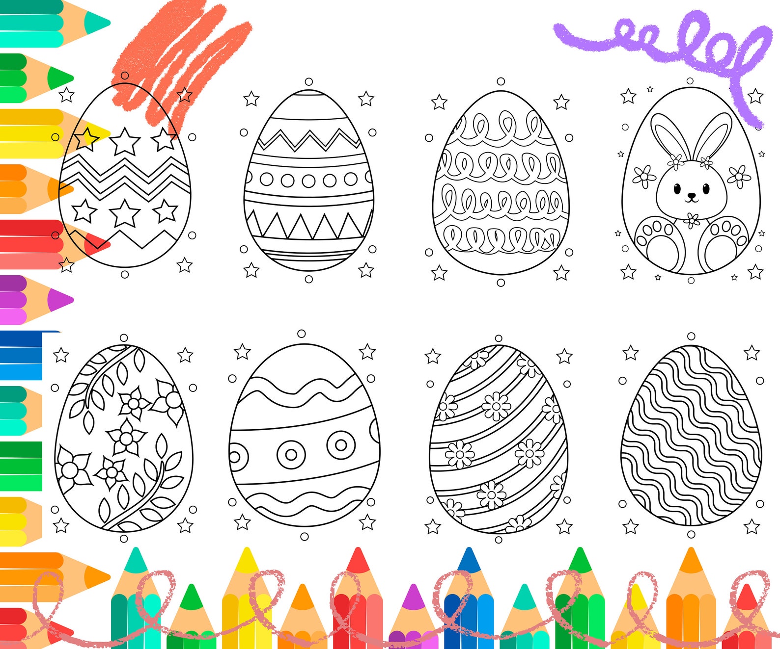 50 + 30 Easter Coloring Pages, Simpe for Kids, Instan Download - Etsy