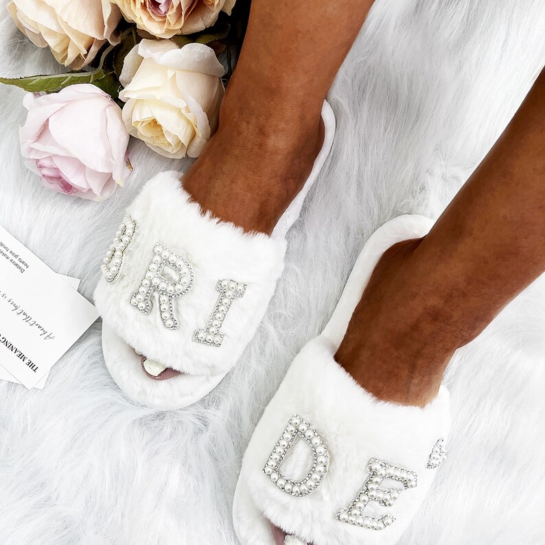 Kissing Slippers Personalized Bridesmaid Slippers, Name Custom Fluffy ...