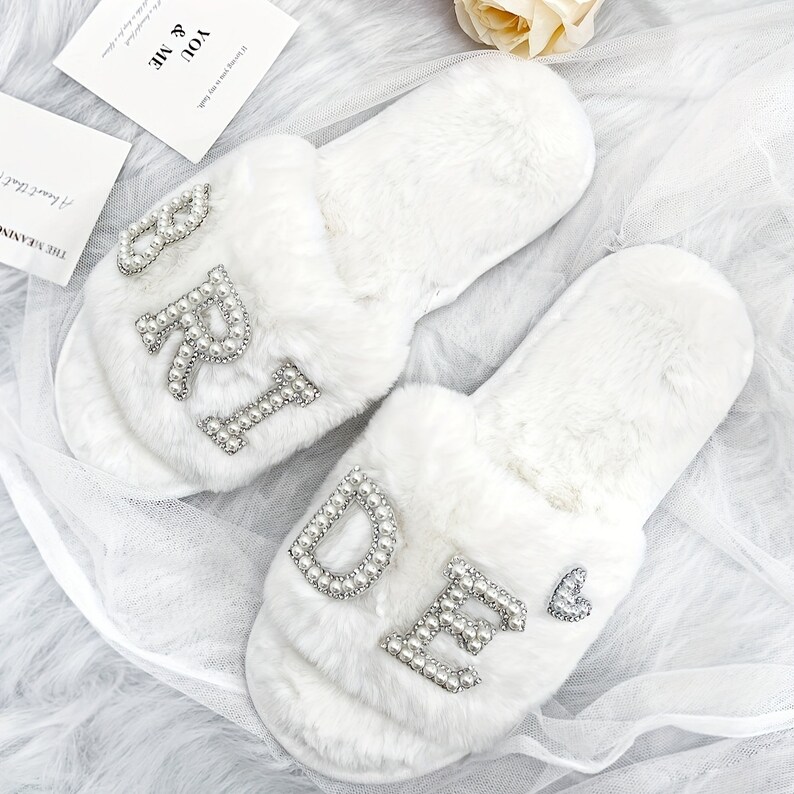 Personalized Bride Slippers for Wedding White Soft Womens Bridal ...