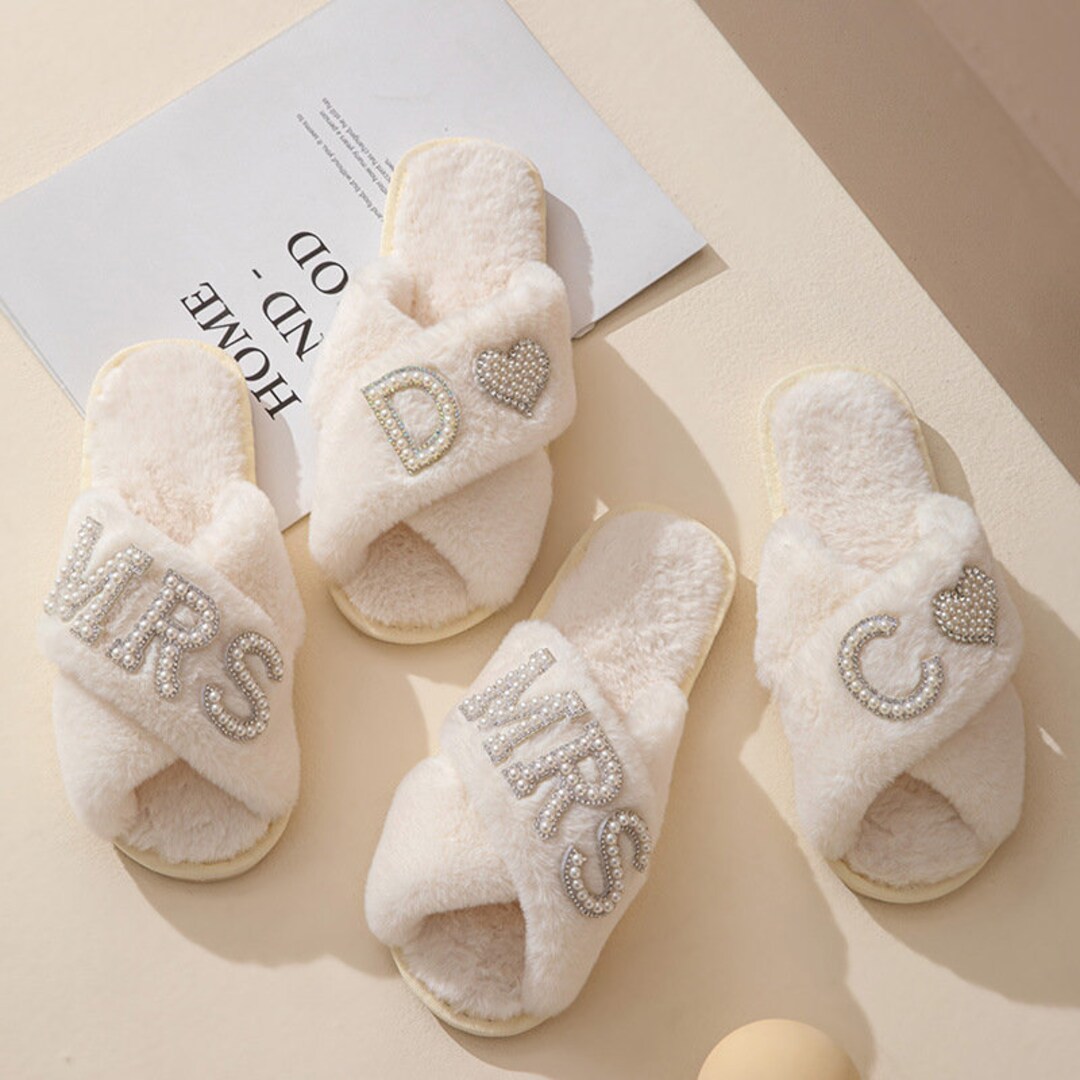 Bride Slippers for Wedding White Soft Womens Bridal Slippers Open Toe ...