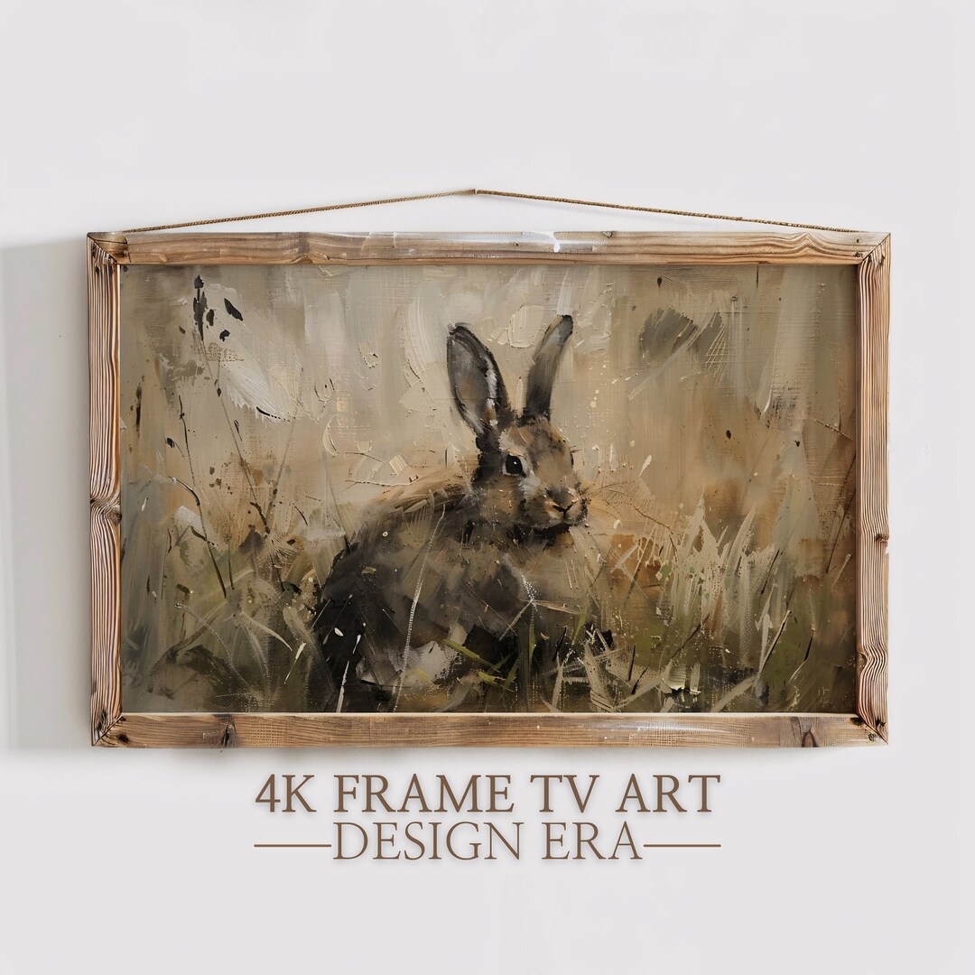 Rustic Easter Bunny Frame TV Art, Vintage Easter Rabbit Painting ...