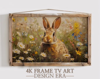 Oil Painting Bunny Rabbits Spring Decor, Vintage Farmhouse Print ...