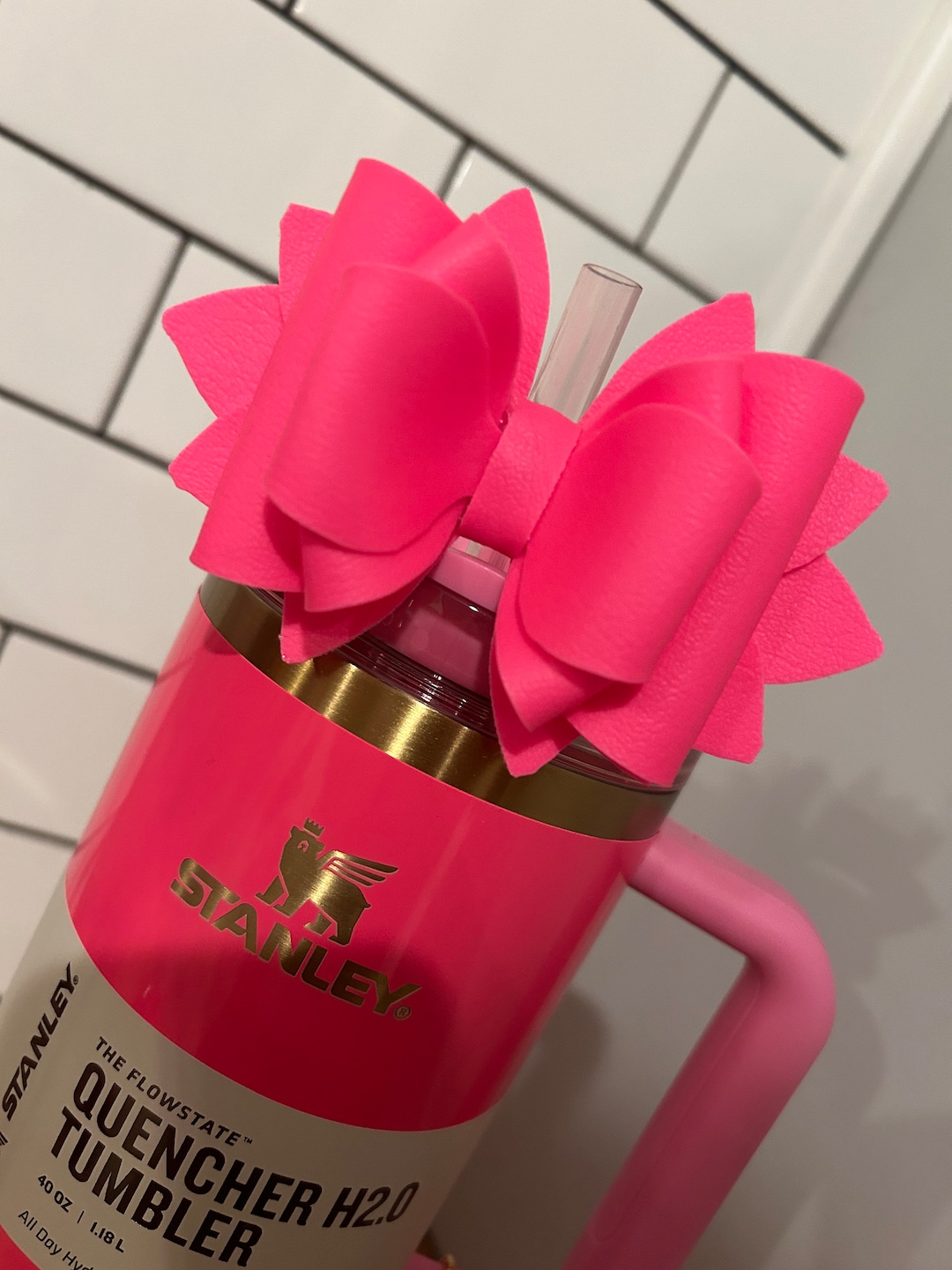 Neon Pink Electric Pink Tumbler Bow for Stanley, Straw Topper, Pink ...