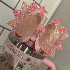 Stanley Tumbler Bow Baby Pink Straw Topper Bloom Winter Pink Tulle ...