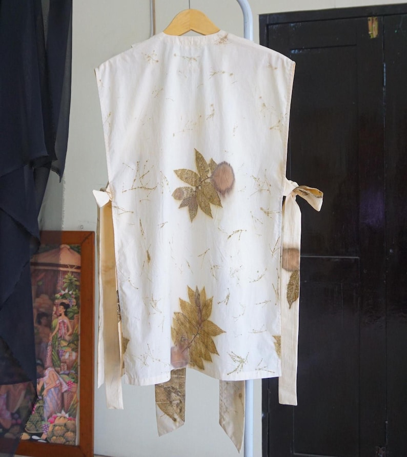 Ecoprint Cotton Vest: Japanese Inspired Ribbon Outer, Botanical Print ...