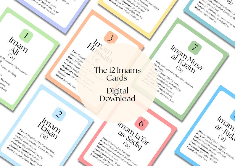 12 Imams Flashcards: Shia Islamic Education (digital Download) - Etsy