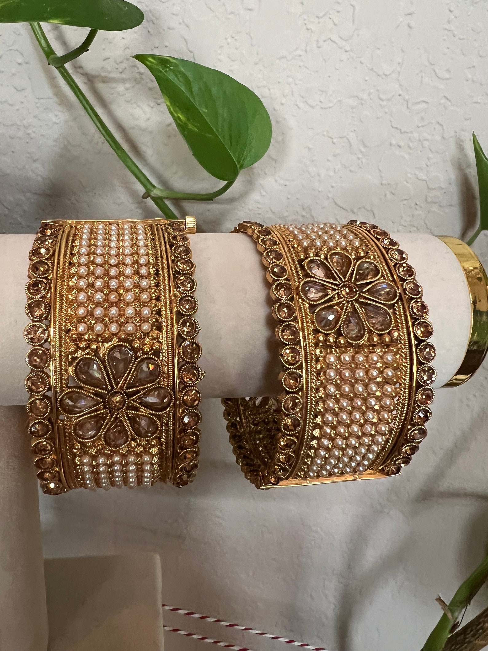 Exquisite 925 Silver Bangles (kaada) With Pearl,polki and Uncut Kundan ...