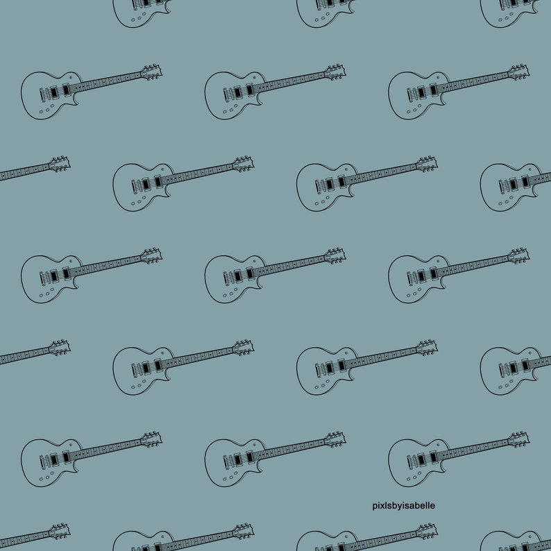 Guitar Seamless Pattern Digital Download Commercial Use Blue and Black ...