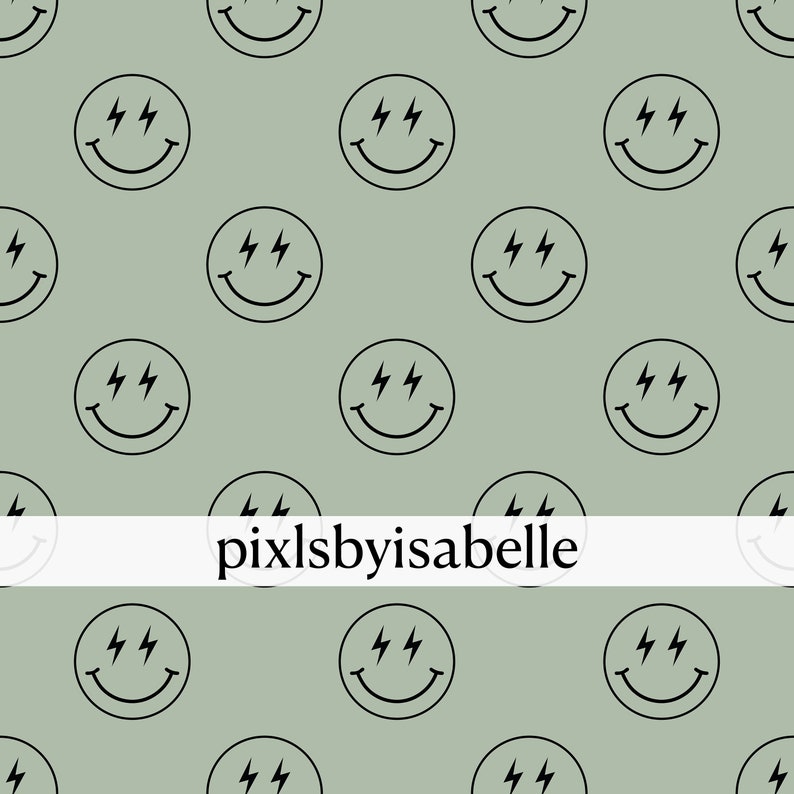 Lightning Smiley Face Seamless Pattern - Digital Paper Download ...