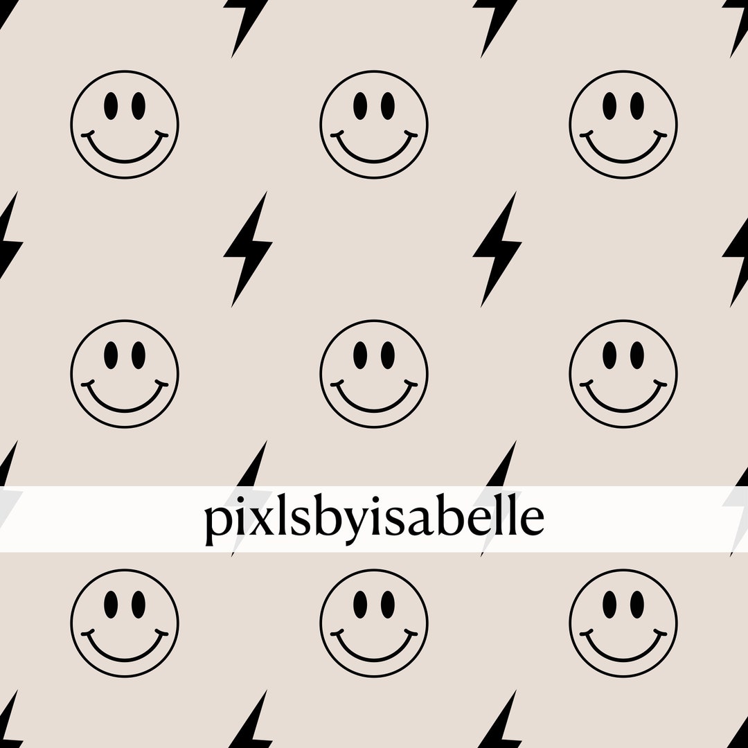 Gender Neutral Smiley Face Lightning Bolt Seamless Pattern - Digital ...