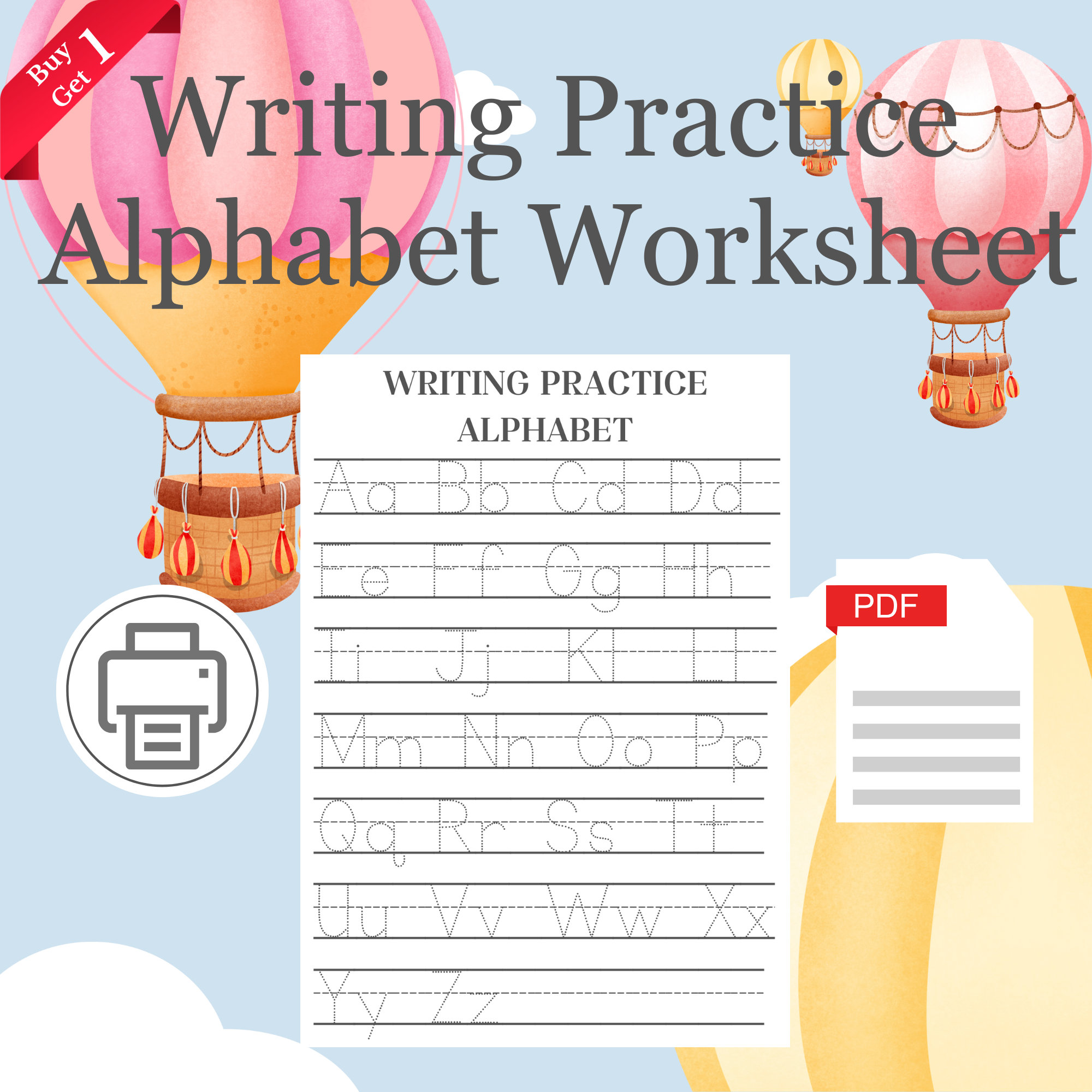 Writing Practice Alphabet Worksheet Printable for Pre-k & Kindergarten ...
